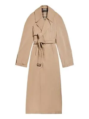 Balenciaga Patterned Checkered Oversized Trench Coat - Nude