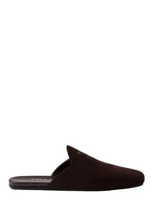 Prada Round Toe Flat Slippers With Logo Detailing - Brown