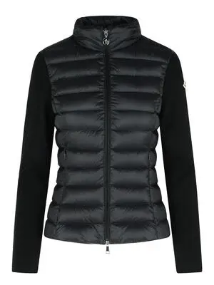 Moncler Logo Patch Zip-up Panelled Cardigan - Black