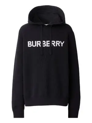Burberry Logo Intarsia Ribbed Trim Hoodie - Black