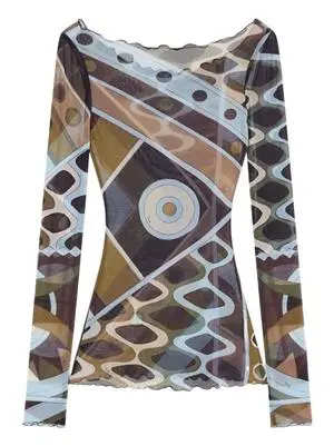 Emilio Pucci Printed Tulle Long-sleeve Top - Multicolor