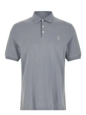 Brunello Cucinelli Brunello Cucinelli Logo Detailed Short Sleeved Polo Shirt Gray