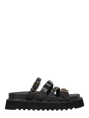 Pinko Wedge And Straps Slippers With Metal Fittings - Black