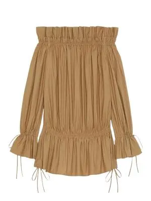 Saint Laurent Gathered Off-shoulder Mini Dress - Beige