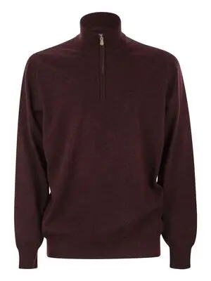 Brunello Cucinelli Brunello Cucinelli Funnel-Neck Zip-Up Knit Polo Amaranth