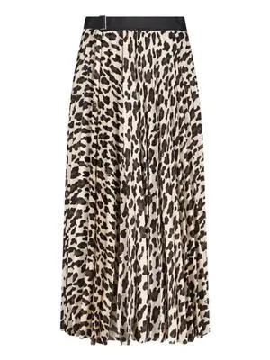 Sacai Leopard Print Pleated Midi Skirt - Beige