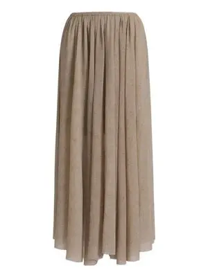 Alberta Ferretti Printed Tulle Pleated Skirt - Nude