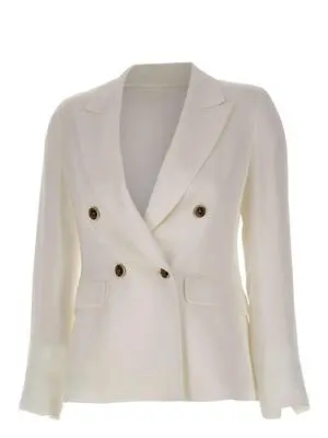 Marella Charme Double-breasted Blazer With Contrasting Buttons - Nude