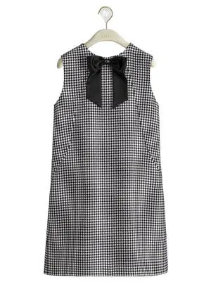 Dior Sleeveless Houndstooth Dress With Bow Detail - Black