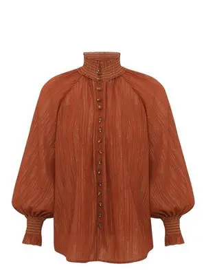 Zimmermann Aster Gathered Blouse - Tan