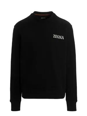 Zegna Cotton Logo Print Sweatshirt - Black