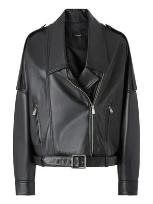 Pinko Pinko Belted Biker Jacket With Asymmetrical Zip Closure Black