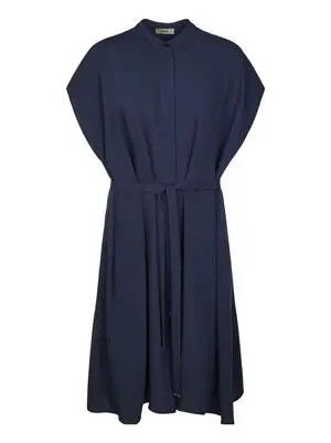 Herno Belted Dress With High Neck And Short Sleeves - Blue