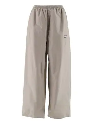 Balenciaga Wide Leg Logo Embroidered Pants - Gray