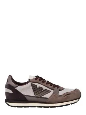 Emporio Armani Eagle-patch Suede-panelled Sneakers - Black