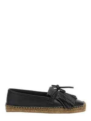 BRUNELLO CUCINELLI Brunello Cucinelli Black Leather Espadrilles With Monile Fringes