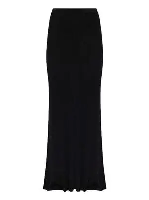 Balenciaga Ribbed Maxi Skirt With Logo Waistband - Black