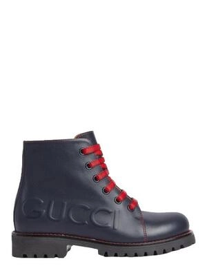 Gucci Logo-embossed Leather Boots - Blue