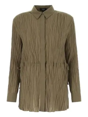 THEORY Theory Tie-Waist Crinkled Long-Sleeved Shirt