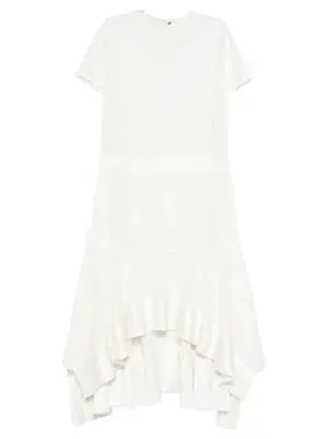 Sacai Asymmetric Ruffled Crewneck Dress - White