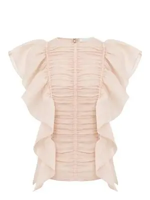 Chloé Ruffled Ruched Top - Nude