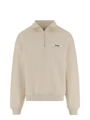 Jacquemus The Gros Grain Zipped-rollneck Sweatshirt - Nude