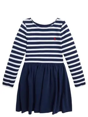 Polo Ralph Lauren Long Sleeve Striped Dress With Pony Motif - Black