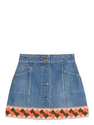VALENTINO Valentino Jacquard Trim Denim Skirt