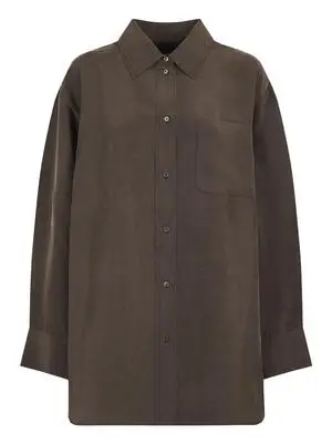 Soeur Lapel Collar Long Sleeve Shirt - Brown