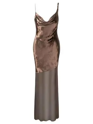 Staud Beaton Velvet And Chiffon Dress - Brown