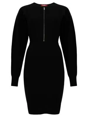 Max Mara Zip Detailed Crewneck Long-sleeved Dress - Black