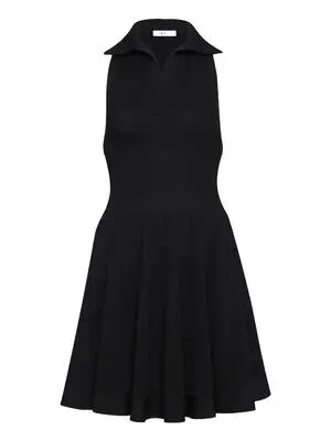 Alaïa Sleeveless Ribbed Skater Polo Dress - Black