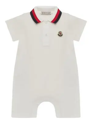 Moncler Tricolor-trimmed Polo Romper - White