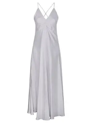 FORTE_FORTE Sleeveless V-neck Pleated Cross Strap Maxi Dress - Grey
