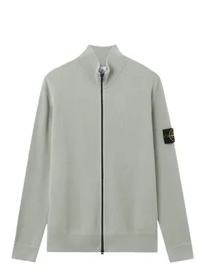 Stone Island Logo Patch Zip-up Cardigan - Sage Green