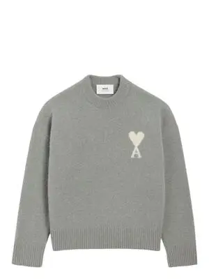 Ami Logo Detailed Crewneck Jumper - Gray