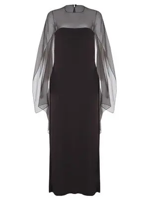 Alberta Ferretti Sheer Cape-sleeve Maxi Dress - Black