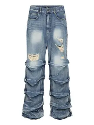 We11Done Distressed Wide-leg Denim Trousers - Gray