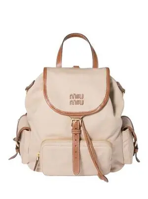 Miu Miu Logo Detailed Buckle Fastened Backpack - Corduroy Beige/brandy