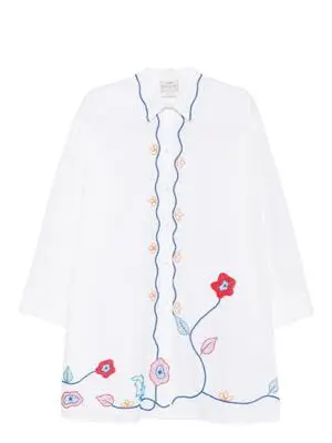 FORTE_FORTE Embroidered Floral Long Sleeve Shirt - White