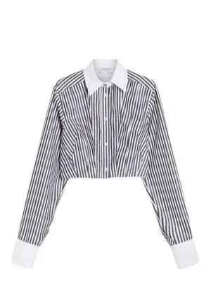 Sportmax Striped Poplin Cropped Shirt - Black