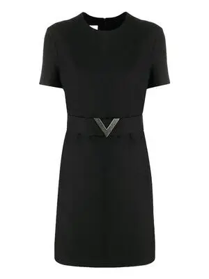 Valentino Garavani Short Sleeve Logo Belt Dress - Black