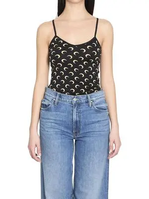 MARINE SERRE Sleeveless Moon Print Cropped Top - Black