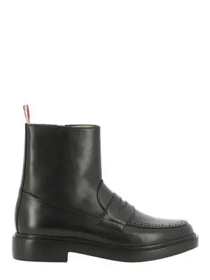 Thom Browne Leather Ankle Boots With Side Zippers And Stripe Details - Black