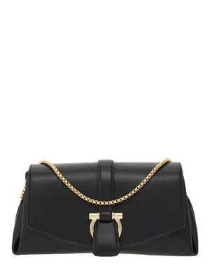FERRAGAMO Gancini Front Flap Crossbody Bag - Black