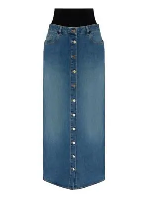 Alaïa High-rise Button-front Maxi Denim Skirt - Blue