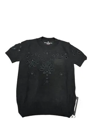 Ermanno Scervino Round Neck Short Sleeve Sweater With Embellishments - Black
