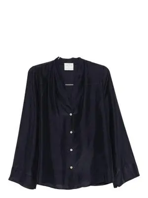 FORTE_FORTE Forte Forte Pleated V-Neck Long Sleeve Shirt Black