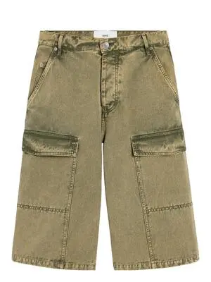 Ami Wide Leg Cargo Bermuda Shorts - Brown