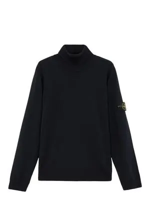 Stone Island Turtleneck Sweater With Ribbed Details - Blue